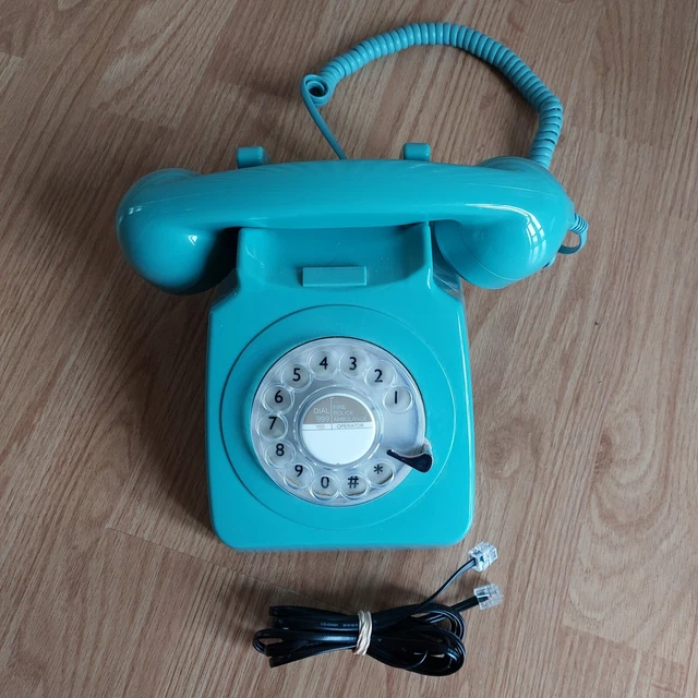 ROTARY DIAL TELEPHONE Vintage Style Retro Phone Corded Landline Blue ...