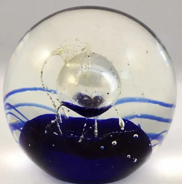 LARGE BLUE AND Clear Heavy Art Glass Paperweight £15.00 - PicClick UK