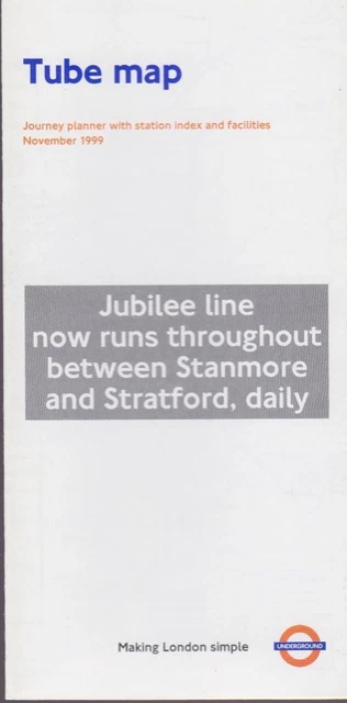 LONDON UNDERGROUND TUBE Map NOV 1999 (WITH DLR BOX) ADVERT REMOVALS ...