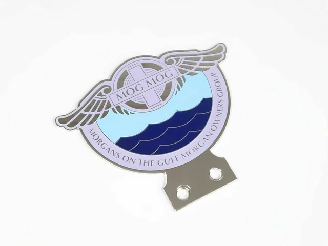 VINTAGE CAR MORGANS on the Gulf "MOG" Front Grill Decal Brass Badge $47 ...