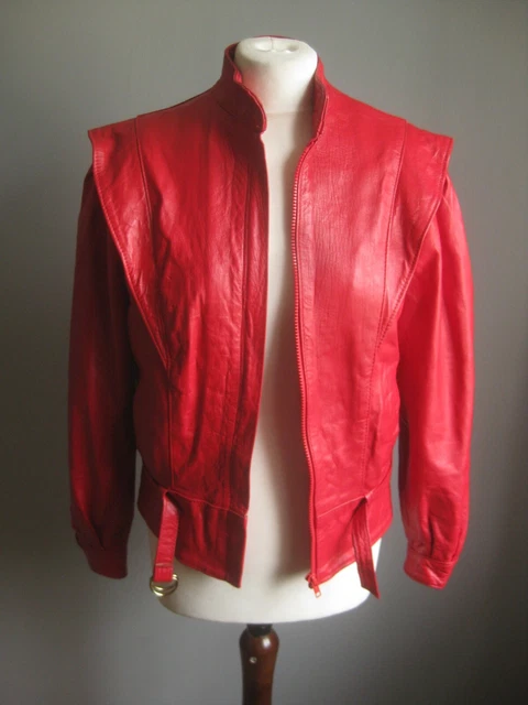MICHAEL JACKSON Vintage Thriller Red Leather Jacket size 10 8 80s 90s ...