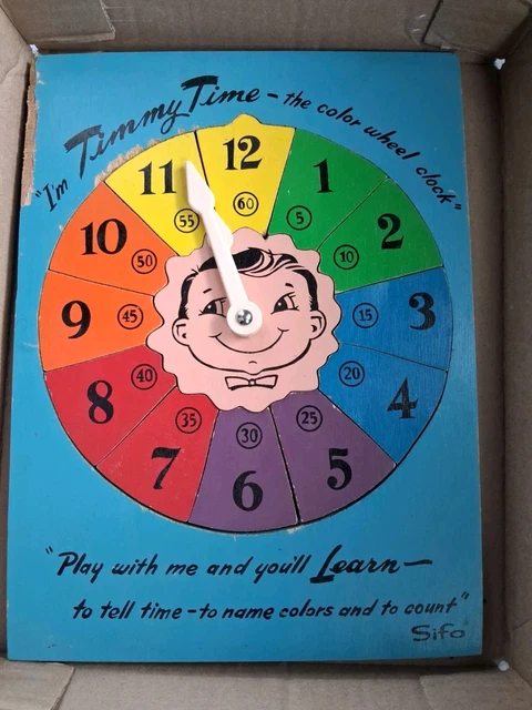 VINTAGE SIFO WOODEN Puzzle Timmy Time Color Wheel Clock Wood 1950's $12 ...