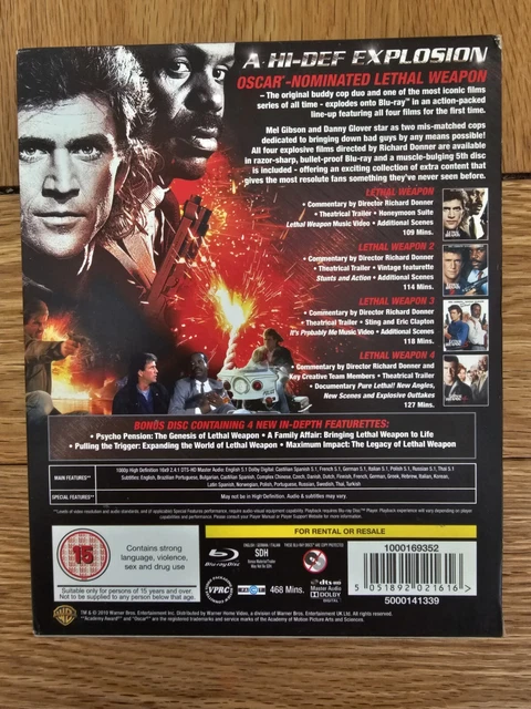 LETHAL WEAPON 1-4 Blu-Ray Box Set 4 Movie Collection Mel Gibson Danny ...