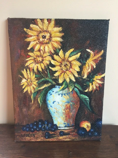 LE GUEN ANCIEN tableau huile sur toile au couteau nature morte bouquet fleurs... EUR 49,00 ...