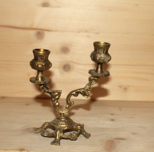 BOUGEOIR CANDÉLABRE EN laiton floral orné fait à la main vintage EUR 81 ...