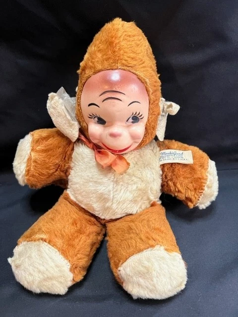 RARE VINTAGE MONKIGUND MONKEY Hard Face Antique Toy Plush Gund Monki ...