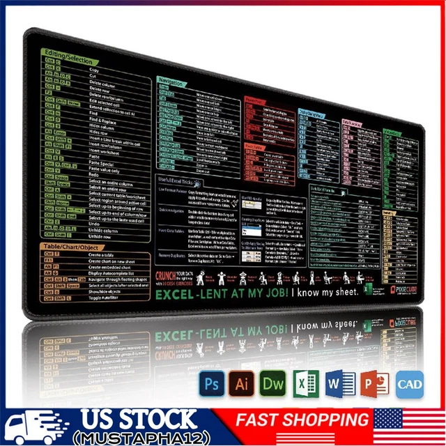 EXCEL CHEAT SHEET Desk Mat | Excel Shortcut Key Mouse Pad | Water ...