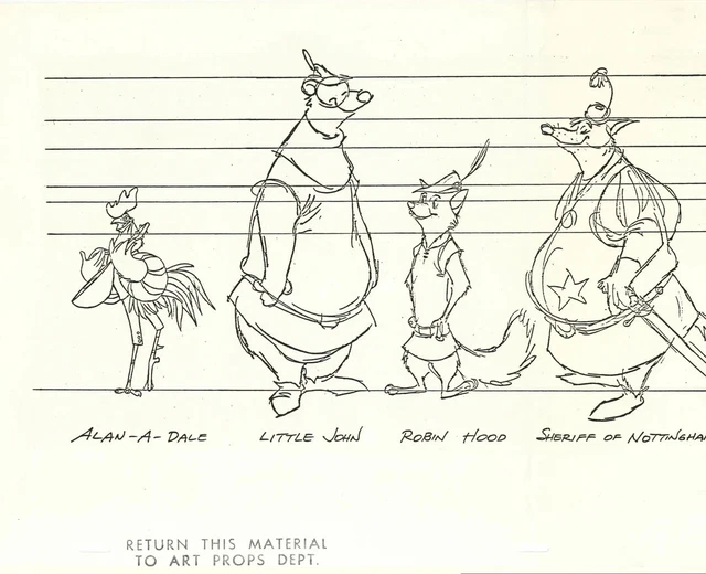 DISNEY:ROBIN HOOD-ORIGINAL OVERSIZED Stat Model Sheet-Size Comparison ...