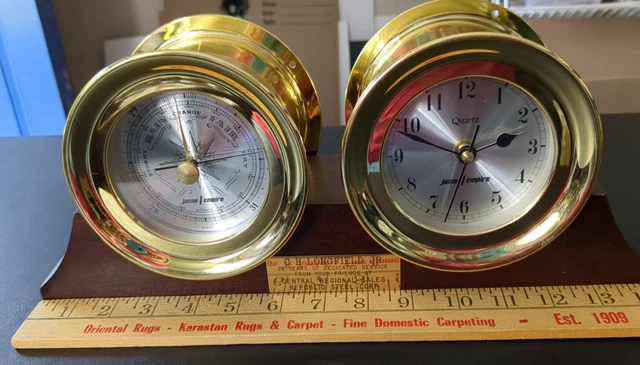VINTAGE JASON EMPIRE Ship’s Clock Barometer & Hydrometer Brass Wooden ...