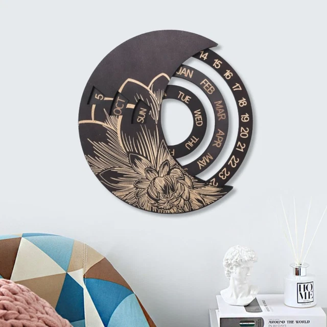 ROTATING WOODEN CALENDAR Round Wall Calendar Circular Perpetual ...