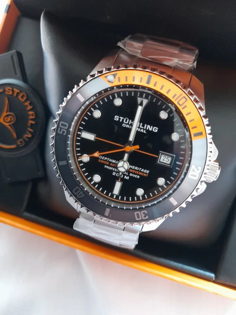 SWISS MADE STUHRLING Depthmaster Heritage 200m Submarniner Swiss ...