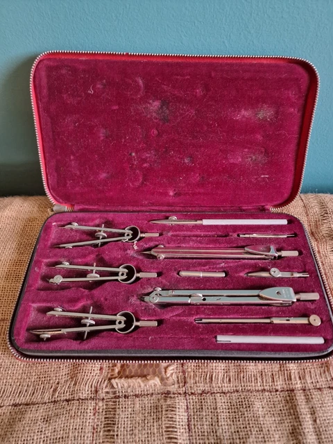 Vintage Writing And Technical Drawing Drafting Tool Set Dividers And