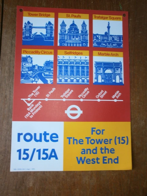 LONDON TRANSPORT BUS Stop Timetable Poster-Route 15/15A, 1985 £1.99 ...