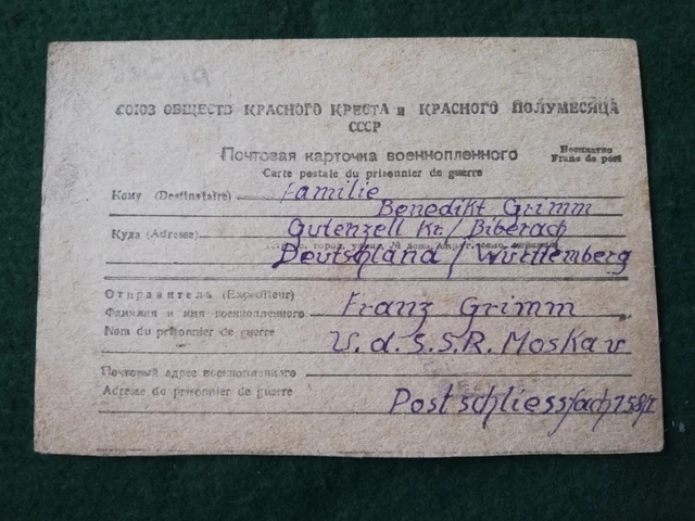POST WW2 1947 German Prisoner Camp Letter Card Sent From Russian POW ...