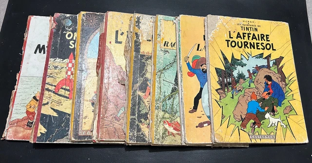 BD TINTIN LOT de 8 albums B27 à B35 1960 1962 1964 HERGE MAUVAIS ETAT ...