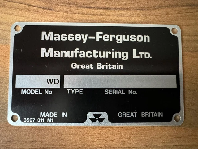 ORIGINAL MASSEY FERGUSON Serial Number Plate - Replacement Part ...