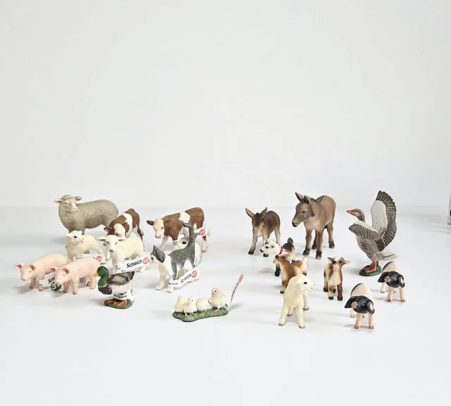 SCHLEICH FARM ANIMAL Figures Bundle Cow Sheep Pig Goat Cat Chickens ...
