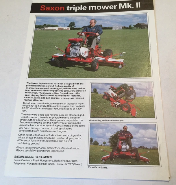 SAXON INDUSTRIES TRIPLE Mower Mk11 Original 1970s Brochure £7.00 ...