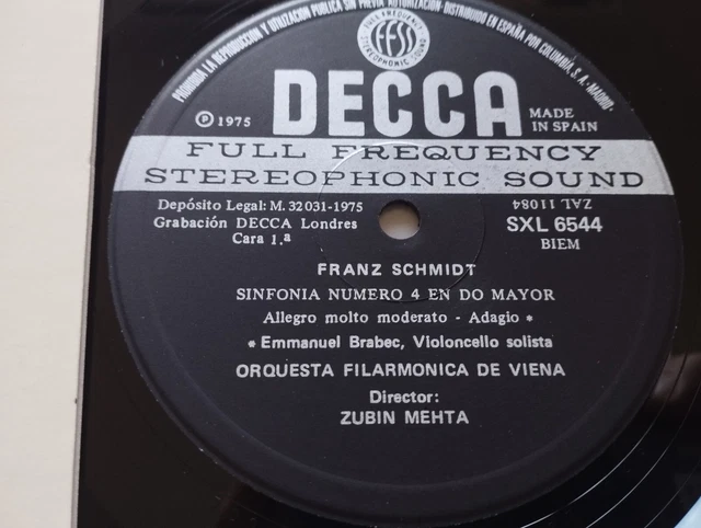 FRANZ SCHMIDT SINFONIA N 4 Zubin Mehta DECCA 1975 SXL 6544 - LP 12 ...