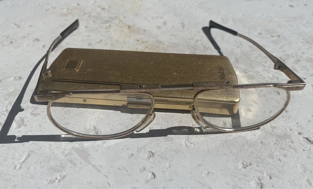 VINTAGE GOLD SLIMFOLD Folding Reading Glasses Collapsible Fold Kanda ...