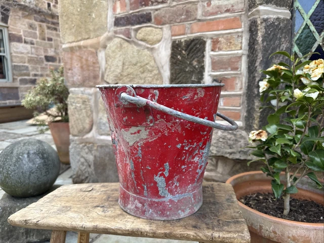 VINTAGE GALVANIZED RED Fire Bucket Industrial Look Planter Industrial £ ...