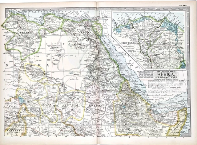 1899 NORTHEAST AFRICA Map ORIGINAL Somalia Egypt Tripoli STEAMSHIP ...