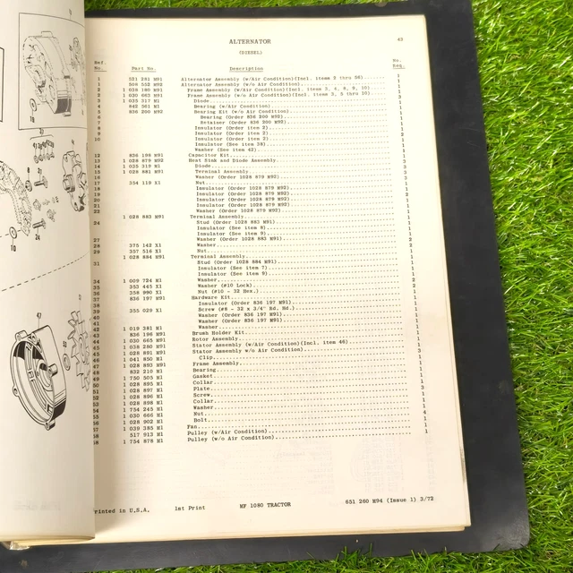 MASSEY FERGUSON PARTS Book MF 1080 Tractor $149.00 - PicClick AU