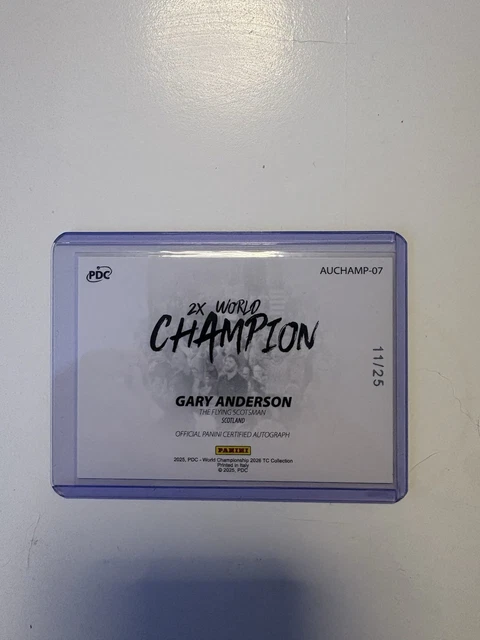 PANINI PDC WORLD Darts Championship 2025 Gary Anderson Winner /25 Auto ...