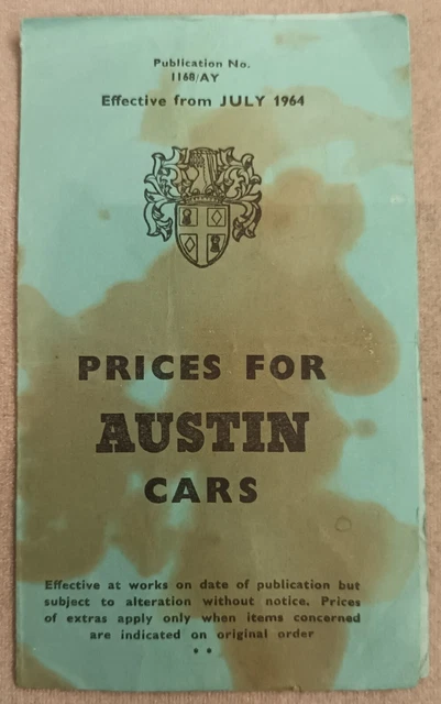 AUSTIN CARS 1964 Price Guide. Original automotive memorabilia ...