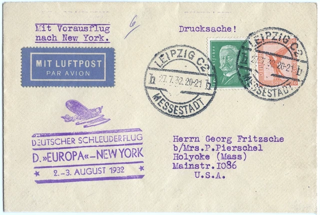 KATAPULT 1932 DT. Reich Landpost Leipzig Messestadt USA Catapult H 97 a ...