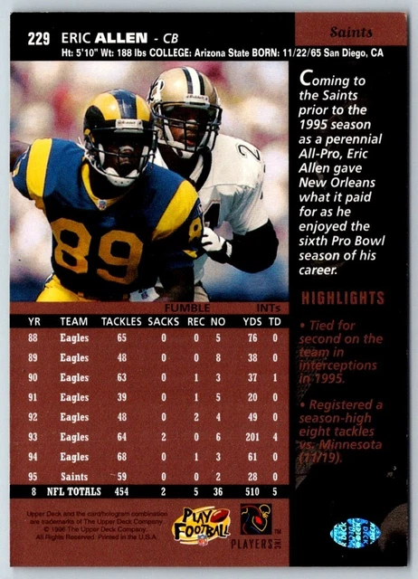 1996 UPPER DECK Eric Allen #229 New Orleans Saints Football Card EUR 3 ...