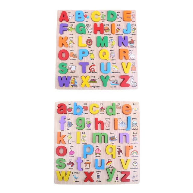 WOODEN ALPHABET ENGLISH Letters Jigsaw Puzzle Children Kids Educational ...