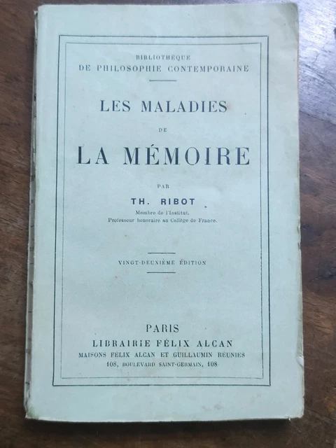 LES MALADIES DE la mémoire / Th. Ribot 1911 EUR 12,00 - PicClick FR