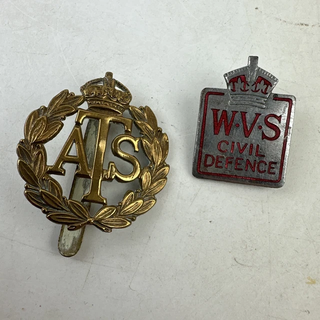 GENUINE WW2 ATS Auxiliary Territorial Service Cap Badge And WVS PIN ...