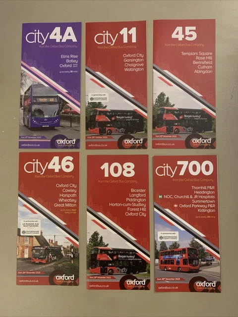 OXFORD BUS COMPANY: 6 x Timetable leaflets Oxford Bus Company routes ...