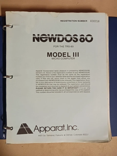 APPARAT INC. NEWDOS/80 for the TRS-80 Model III Computer $58.30 ...