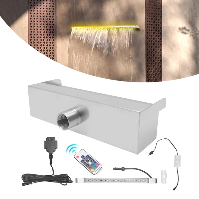 12& WATERFALL SPILLWAY with LED Strip Light & Remote for Pool Fountain ...