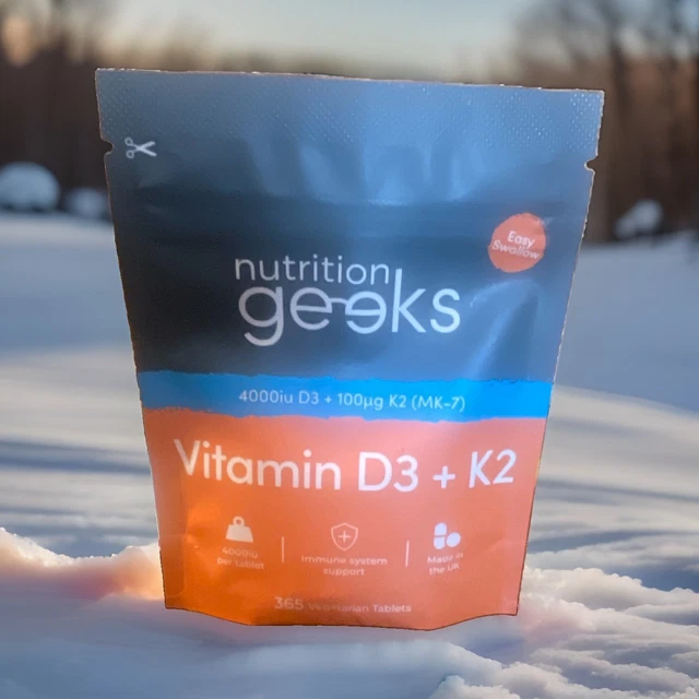 NUTRITION GEEKS VITAMIN D3 + K2 MK-7 4000IU/100µg Vegetarian 365 ...