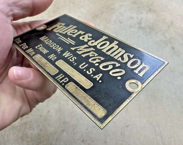NAME TAG FOR FULLER JOHNSON Hit and Miss Gas Engine NICE REPRODUCTION ...