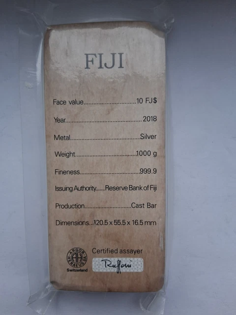 1 KILO / kg Silberbarren Fidschi-Inseln Produzent Argor-Heraeus ...