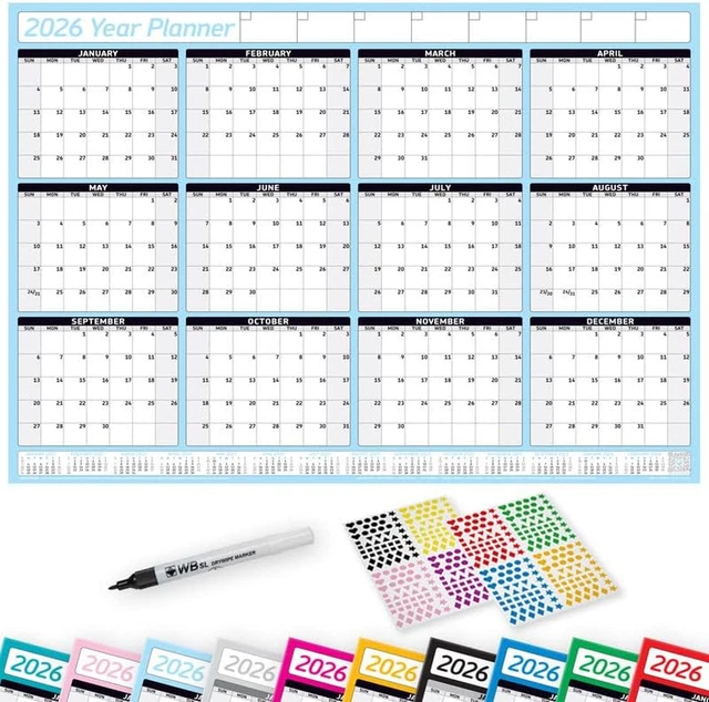 2026 LAMINATED WALL Planner Calendar Chart Poster/Yearly Calendar 2026 ...