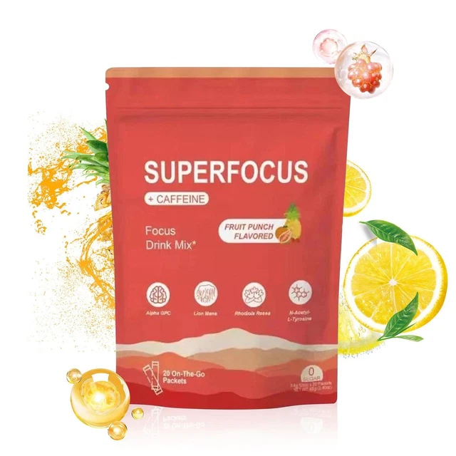 SUPER FOCUS FRUIT Punch Drink Mix 20 On-The-Go Packets Mental Alertness ...