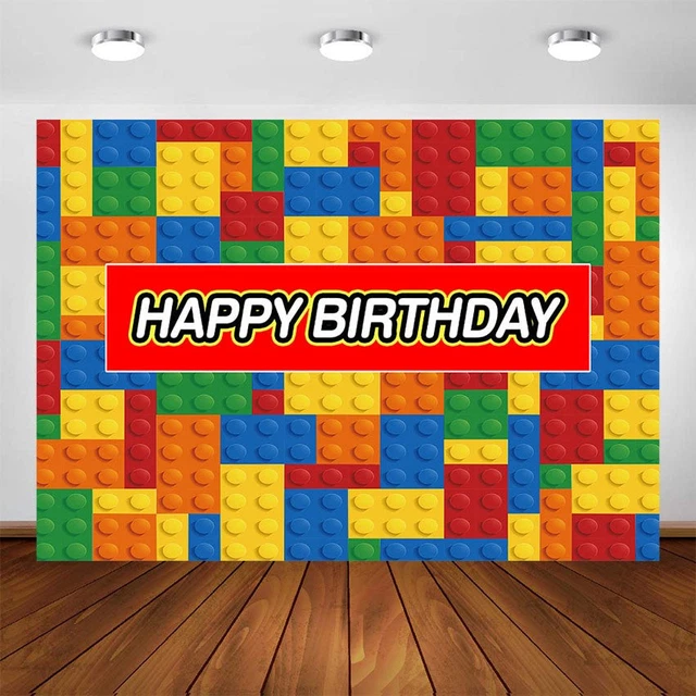 BIRTHDAY PARTY DECORATION Backdrop Building Blocks Bricks Kids Birthday ...