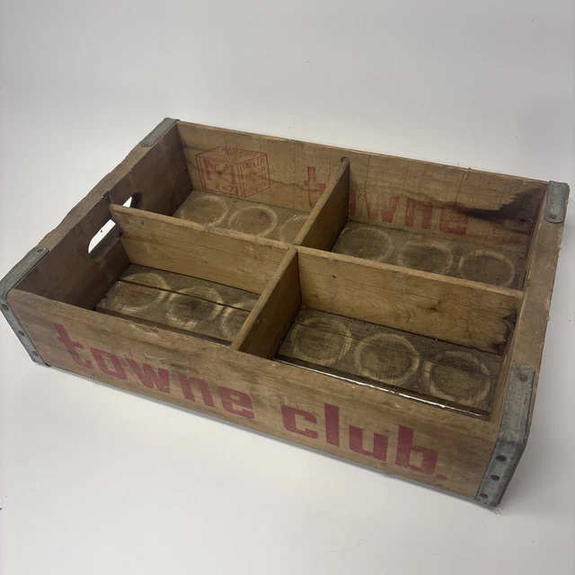 VINTAGE TOWNE CLUB Soda Wood Crate Miller Mfg Co 24 Bottle Sign ...