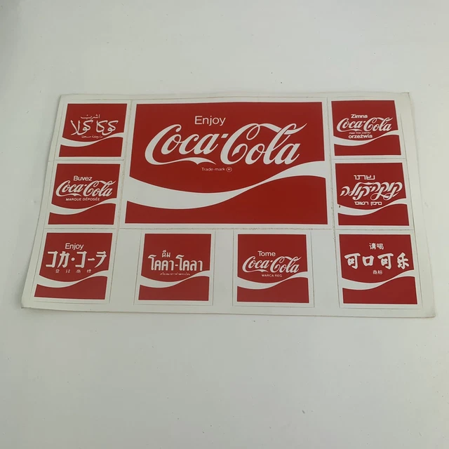 VINTAGE 80'S Unused Coca Cola Sticker Sheet 9 Countries Different ...