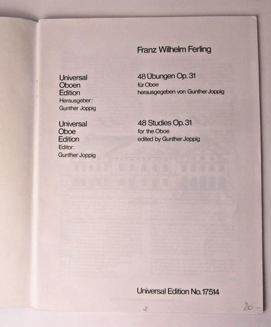 VECCHIA SPARTITI FRANZ Wilhelm Ferling 48 Esercizi Op. 31 Oboe EUR 12 ...