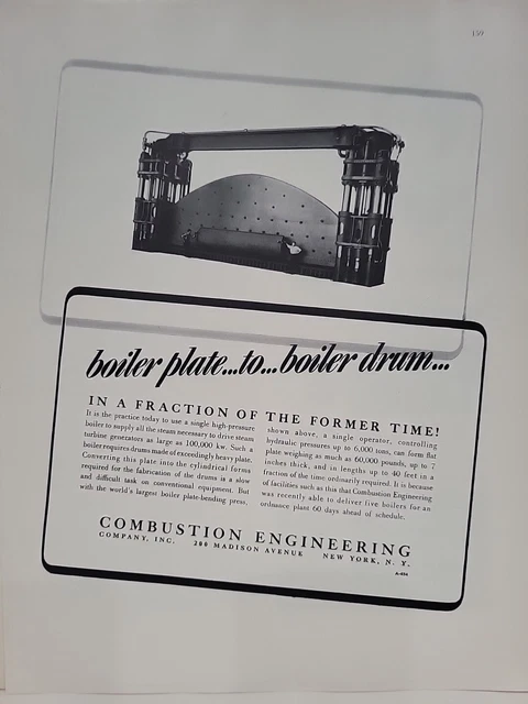 1942 COMBUSTION ENGINEERING Fortune WW2 Print Ad Q2 Boiler Plate Boiler ...