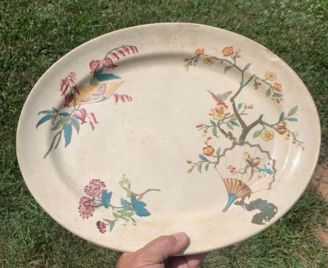 ANTIQUE 1800'S UPPER Hanley Pottery BUTTERFLY FAN Serving Platter Tray ...