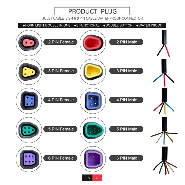 HIGO WATERPROOF CONNECTOR 2/3/4/5/6/8 Pin Cable 1m E-Bike Electric ...