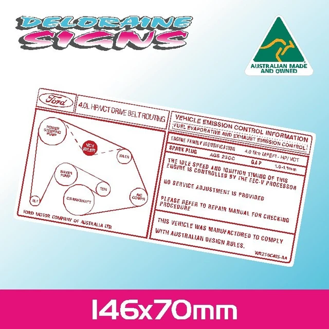 FORD FALCON 4.0L Intech VCT (RED) Belt Routing Sticker Decal AU XR6 ...